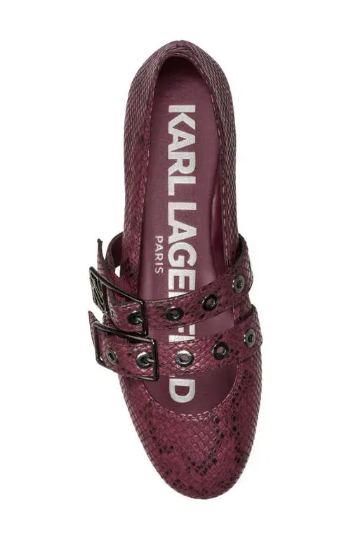Karl Lagerfeld Paris Ashlyn Double Band Flat With Snakeskin Embossing - Burgundy