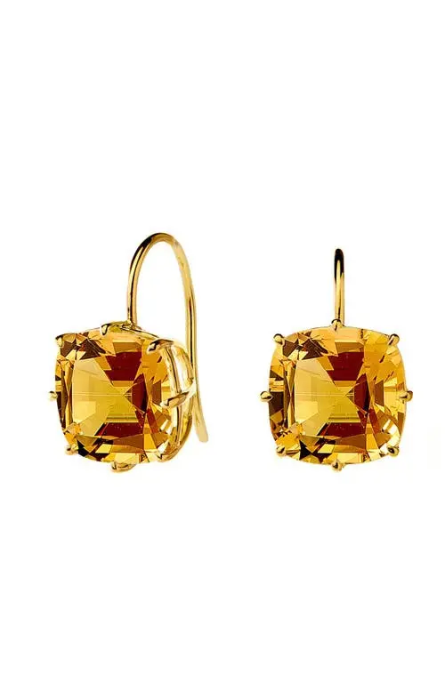 SYNA JEWELS 18k Yellow Gold Cushion Gemstone Drop Earrings - Citrine