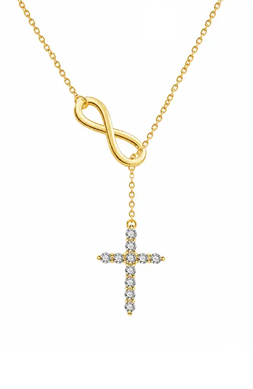 DLORIA Infinity Cross Lariat Necklace In Sterling With Cubic Zirconia - Gold