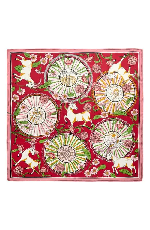 Echo Year Of The Goat Silk Square Scarf - Red