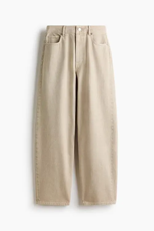 H&M Baggy Regular-waist Barrel Jeans - Light Beige