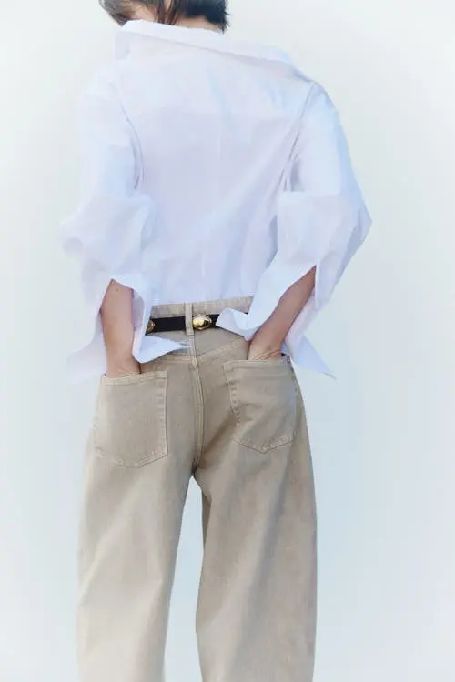 H&M Baggy Regular-waist Barrel Jeans - Light Beige
