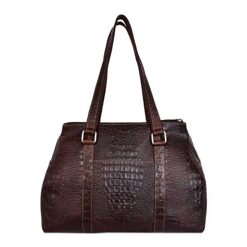 JACK GEORGES Hornback Croco Satchel Handbag - Brown