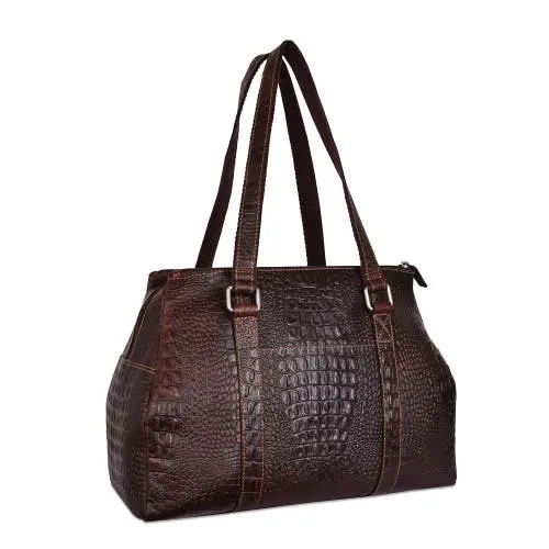 JACK GEORGES Hornback Croco Satchel Handbag - Brown
