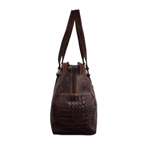 JACK GEORGES Hornback Croco Satchel Handbag - Brown