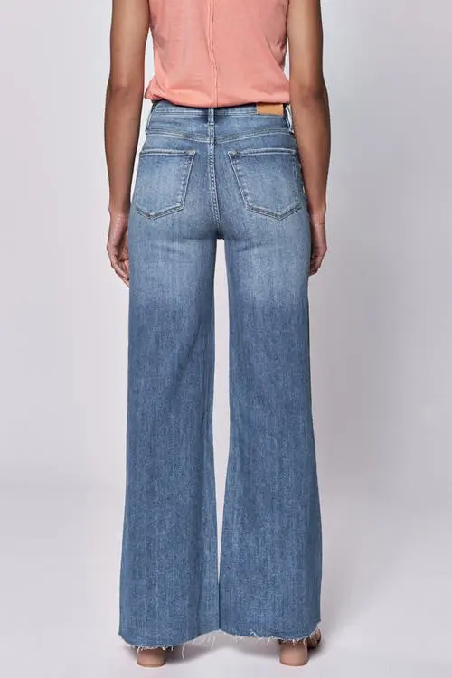 DEAR JOHN Fiona High Waist Raw Hem Wide Leg Jeans