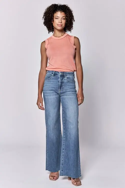 DEAR JOHN Fiona High Waist Raw Hem Wide Leg Jeans