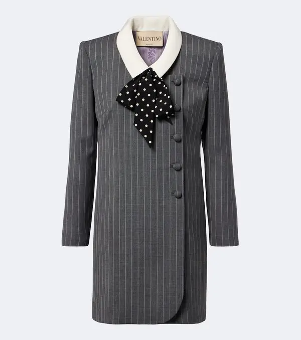 Valentino Garavani Pinstripe Virgin Wool Blazer Dress With Bow Detail - Grey
