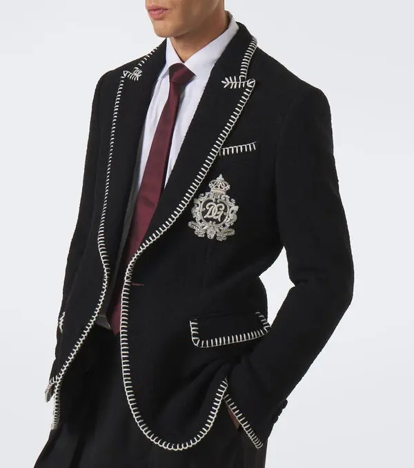 Dolce & Gabbana Dg Embellished Wool-blend Tweed Blazer