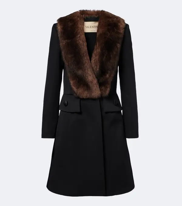 Valentino Garavani Virgin Wool Coat With Fur Trim - Black