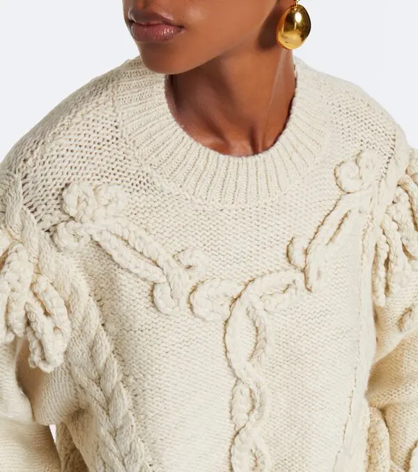 MARANT ETOILE Katria Cable-knit Fringed Wool-blend Sweater