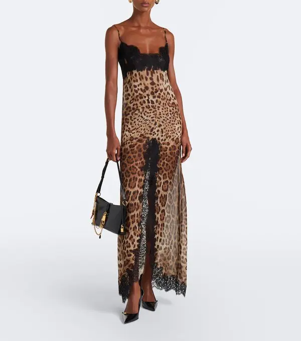 Dolce & Gabbana Lace-trimmed Silk-blend Chiffon Slip Dress