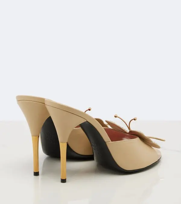 Valentino Garavani Flutterby Embellished Leather Mules - Beige