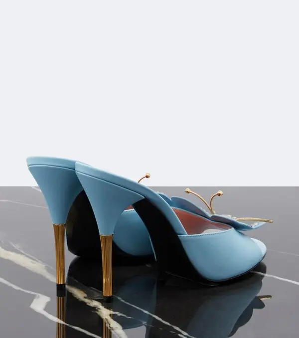 Valentino Garavani Flutterby Embellished Leather Mules