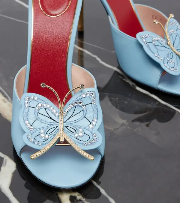 Valentino Garavani Flutterby Embellished Leather Mules
