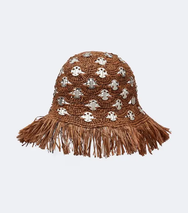 Rabanne Fringed Studded Raffia Bucket Hat