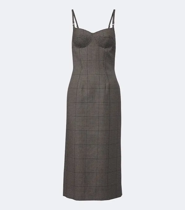 MUGLER Houndstooth Wool Midi Dress