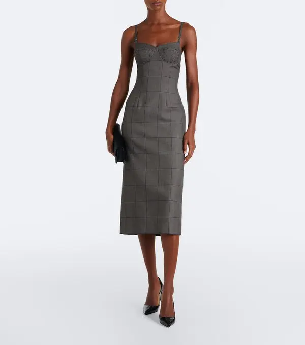 MUGLER Houndstooth Wool Midi Dress