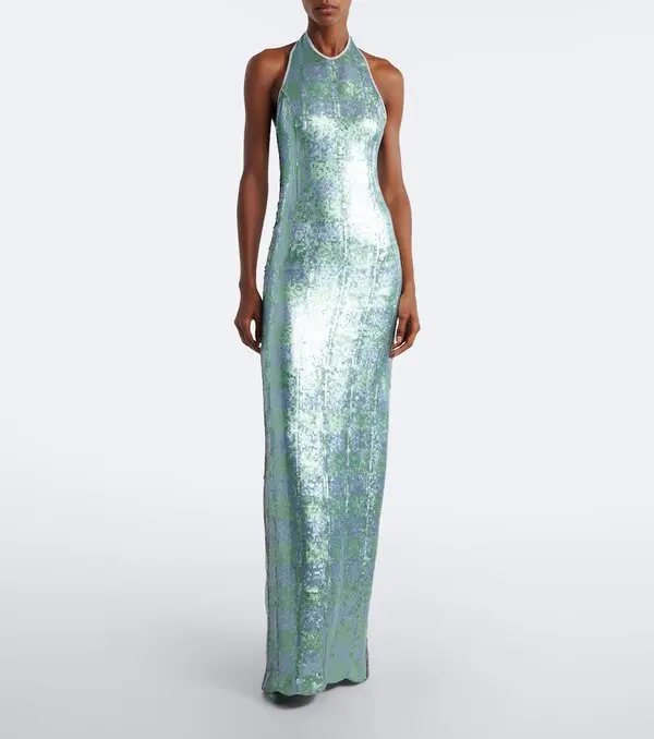MARKARIAN Nerine Gingham Sequined Gown