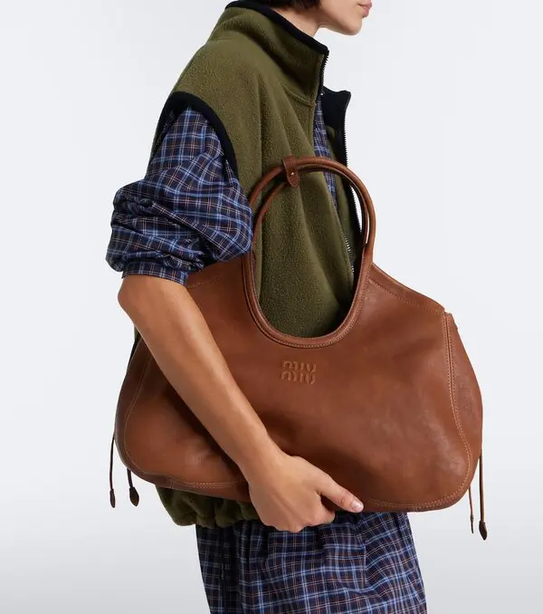 Miu Miu Ivy Leather Tote Bag - Brown