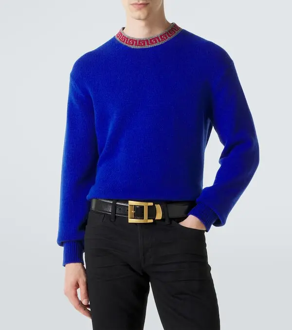Versace Greca Border Wool And Cashmere Crewneck Sweater