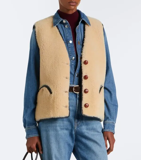 BLAZÉ MILANO Shearling Vest With Leather Trim