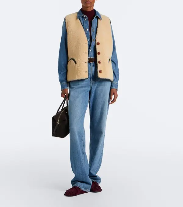 BLAZÉ MILANO Shearling Vest With Leather Trim