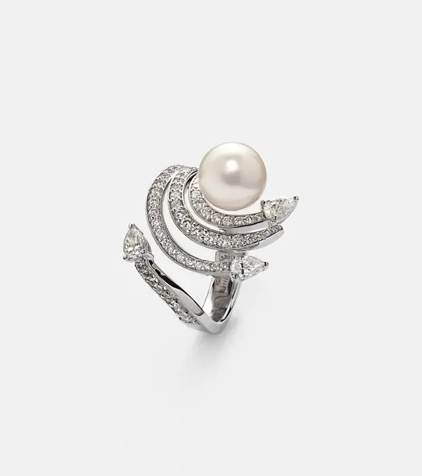 Yeprem 18kt White Gold Diamond And Pearl Ring