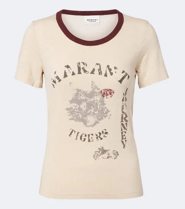 MARANT ETOILE Kilian" Printed Linen T-shirt - Beige