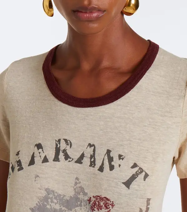 MARANT ETOILE Kilian" Printed Linen T-shirt - Beige