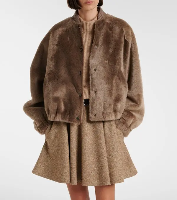 Brunello Cucinelli Shearling Bomber Jacket With Cashmere Trim