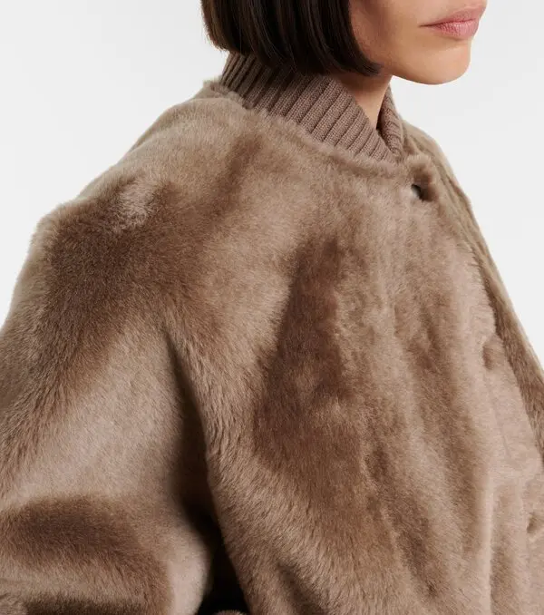 Brunello Cucinelli Shearling Bomber Jacket With Cashmere Trim