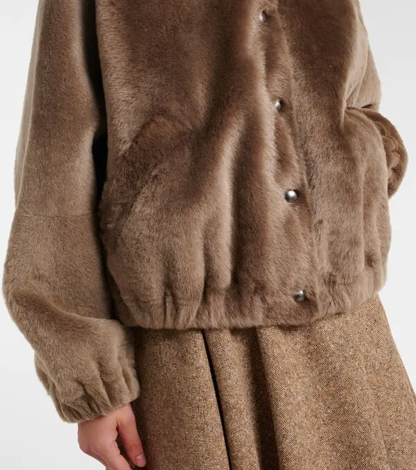 Brunello Cucinelli Shearling Bomber Jacket With Cashmere Trim