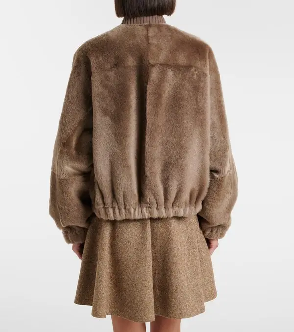 Brunello Cucinelli Shearling Bomber Jacket With Cashmere Trim