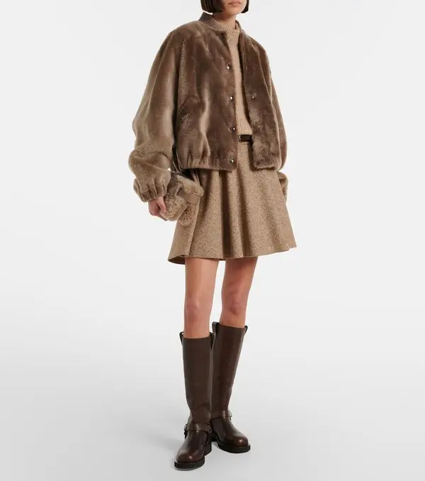 Brunello Cucinelli Shearling Bomber Jacket With Cashmere Trim