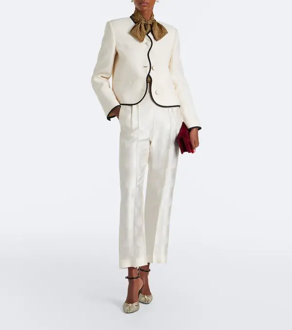 Valentino Garavani Polka-dot Silk Jacquard Slim Pants