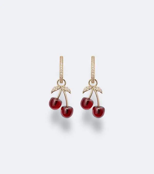 SYDNEY EVAN Cherry 14kt Hoop Earrings With Garnets And Diamonds - Red