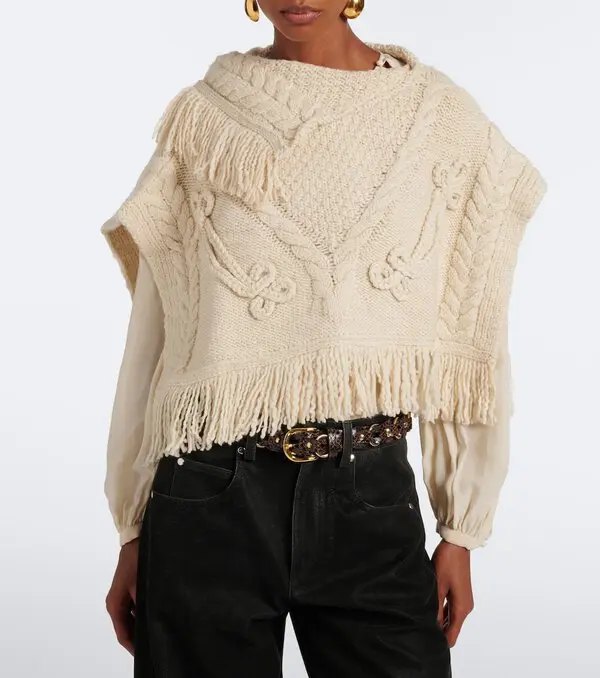 MARANT ETOILE Kacie Cable-knit Wool-blend Poncho
