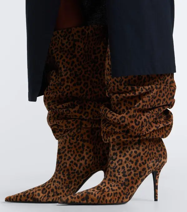 Amina Muaddi Anok Leopard-print Suede Knee-high Boots