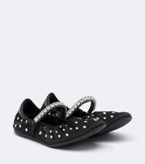 JIMMY CHOO Embellished Satin Ballet Flats
