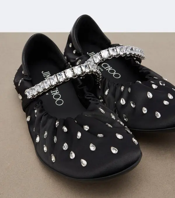 JIMMY CHOO Embellished Satin Ballet Flats