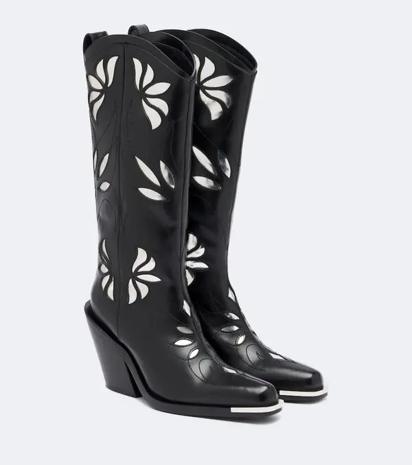 Rabanne Leather Cowboy Boots - Black