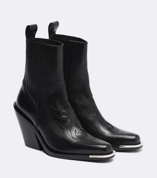 Rabanne Leather Cowboy Boots - Black