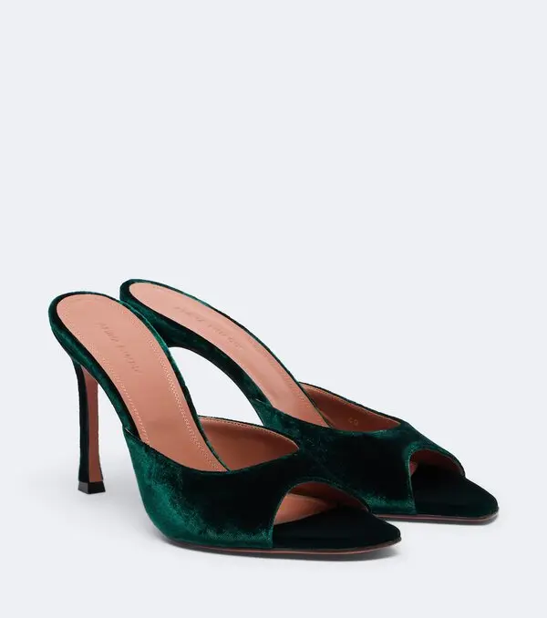 Amina Muaddi Alexa Velvet Mules - Green