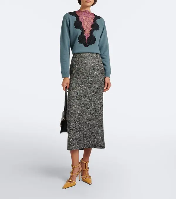 Valentino Garavani Chevron Wool-blend Bouclé Pencil Skirt