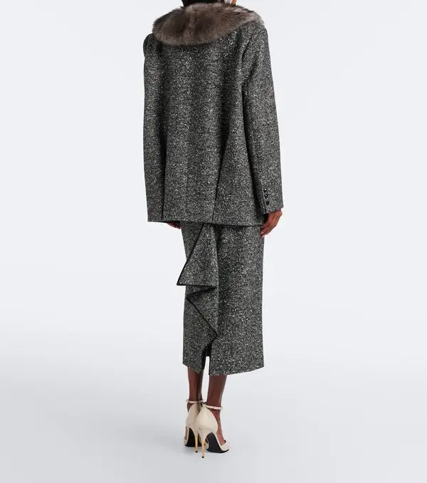 Valentino Garavani Chevron Wool-blend Bouclé Pencil Skirt - Black