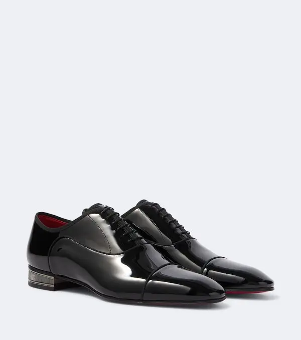 CHRISTIAN LOUBOUTIN Grego Patent Leather Lace-up Oxford Shoes - Black