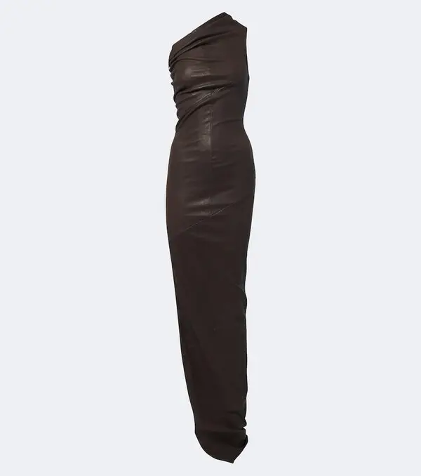 Rick Owens Athena Asymmetric Draped Leather Gown - Brown