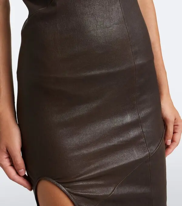 Rick Owens Athena Asymmetric Draped Leather Gown