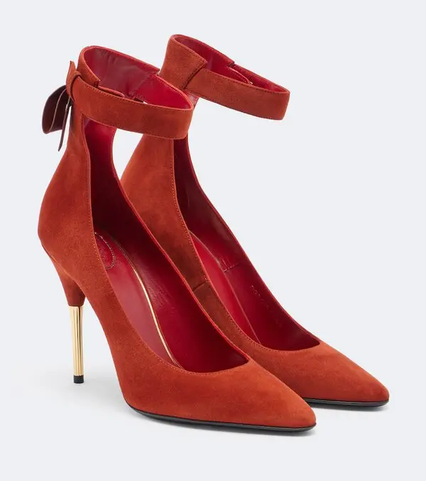 Valentino Garavani Fatale Suede Pumps With Ankle Strap - Red
